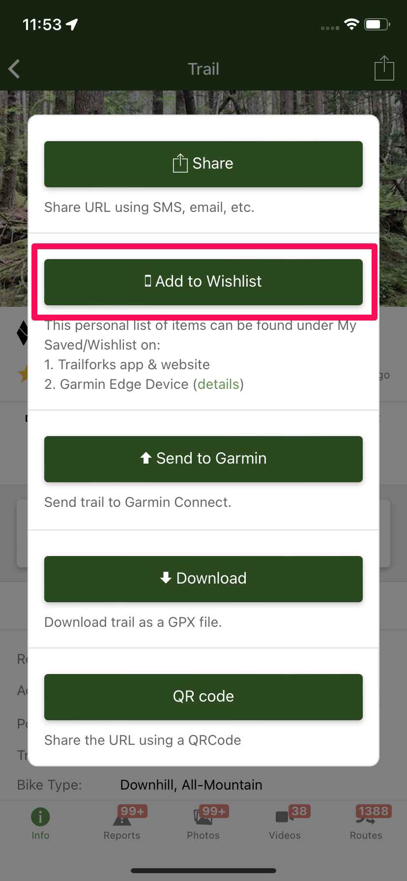 Add a Trail to your Wishlist in the App – Trailforks